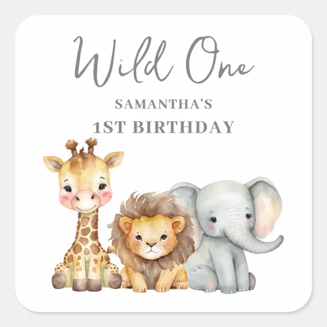 Wild One Safari 1st Birthday Square Sticker | Zazzle