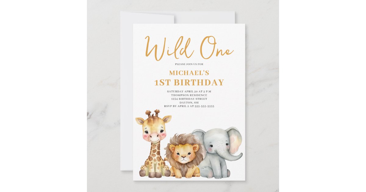 Wild One Safari Animal 1st Birthday Invitation | Zazzle