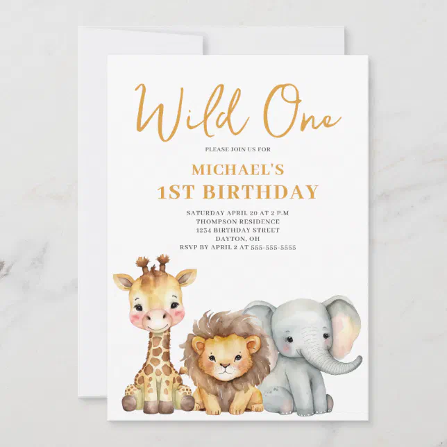 Wild One Safari Animal 1st Birthday Invitation | Zazzle