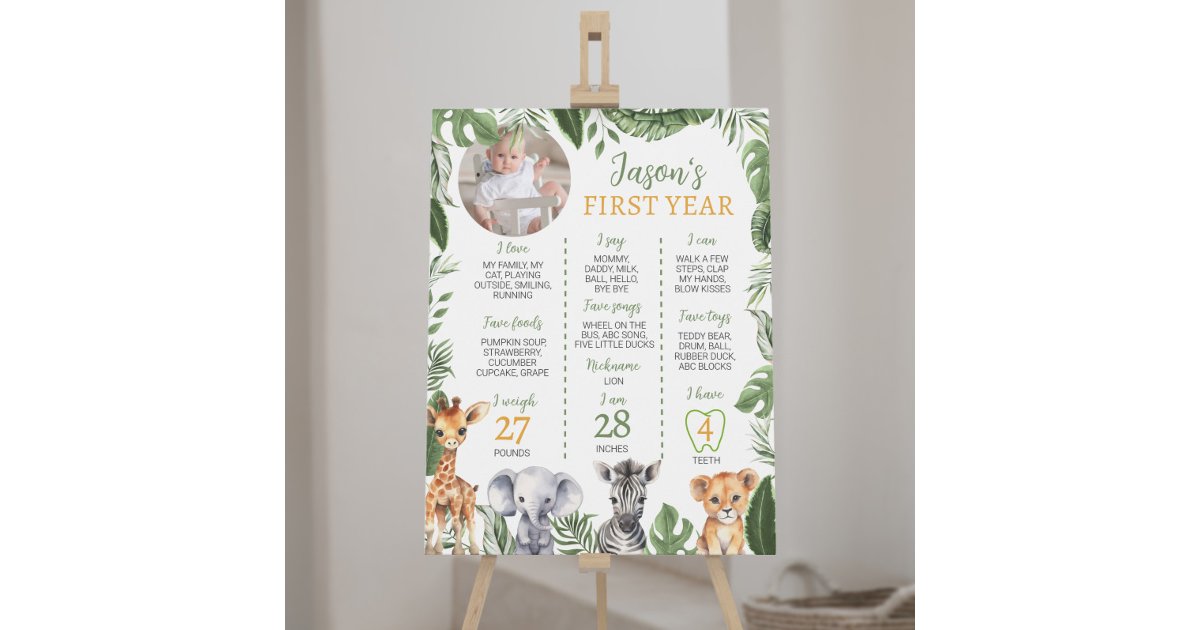 Wild One Safari Animal 1st Birthday Milestone Sign | Zazzle