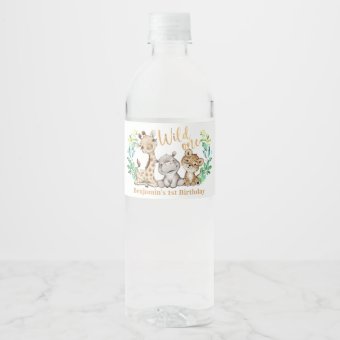 Wild One Safari Animal 1st Birthday Water Bottle Label | Zazzle