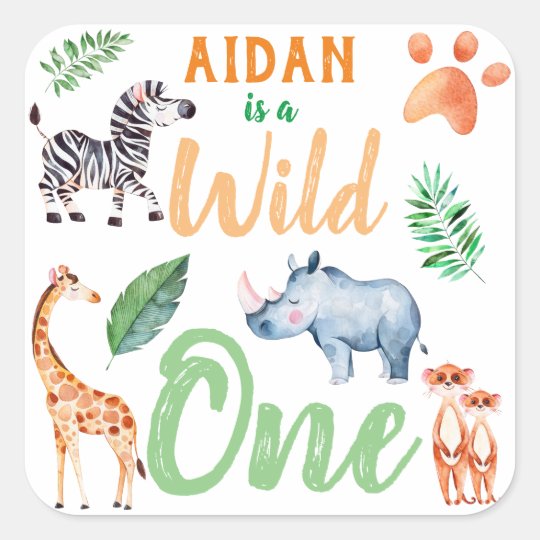 Wild One Safari Animal 1st Birthday Wild Things Square Sticker | Zazzle.com