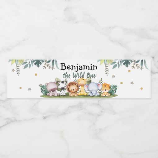 Wild One Safari Animal Birthday Water Bottle Label | Zazzle