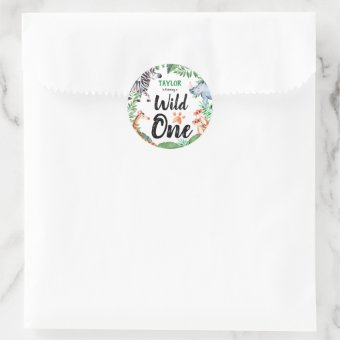 Wild One Safari Animal Kids 1st Birthday Party Classic Round Sticker ...