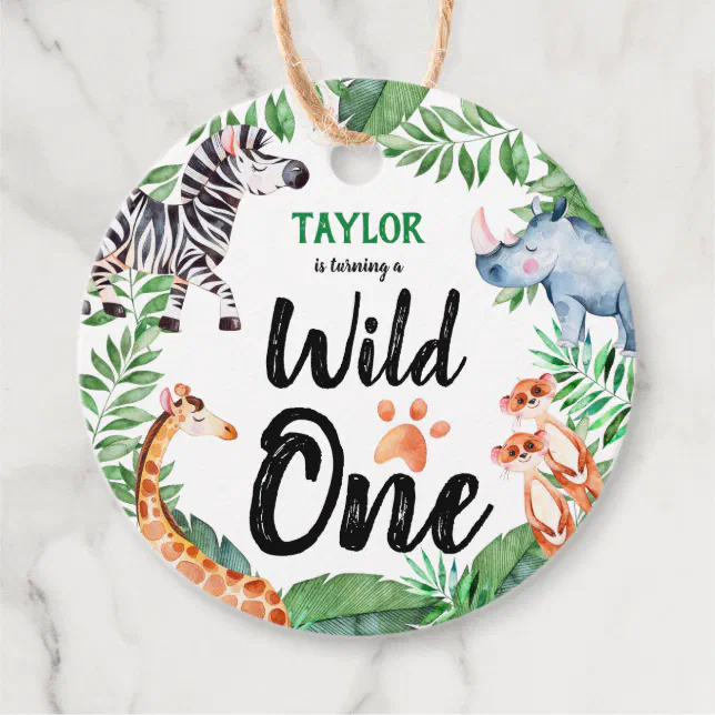 Wild One Safari Animal Kids 1st Birthday Party Favor Tags | Zazzle