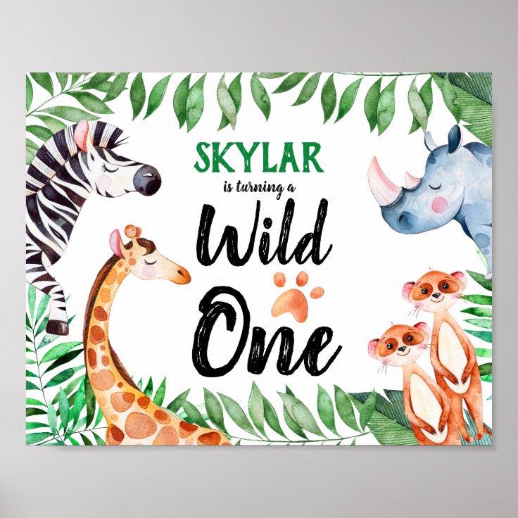 Wild One Safari Animal Kids 1st Birthday Party Poster | Zazzle