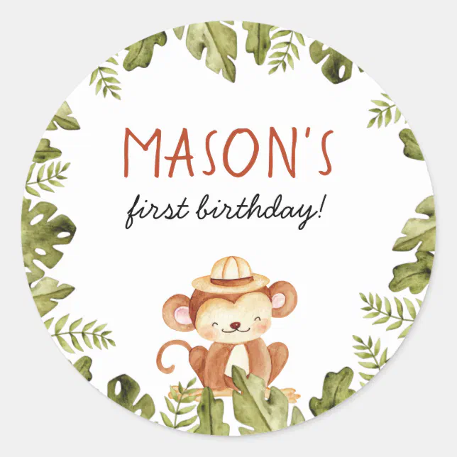 Wild One Safari Animals Boy Birthday Party Classic Round Sticker | Zazzle