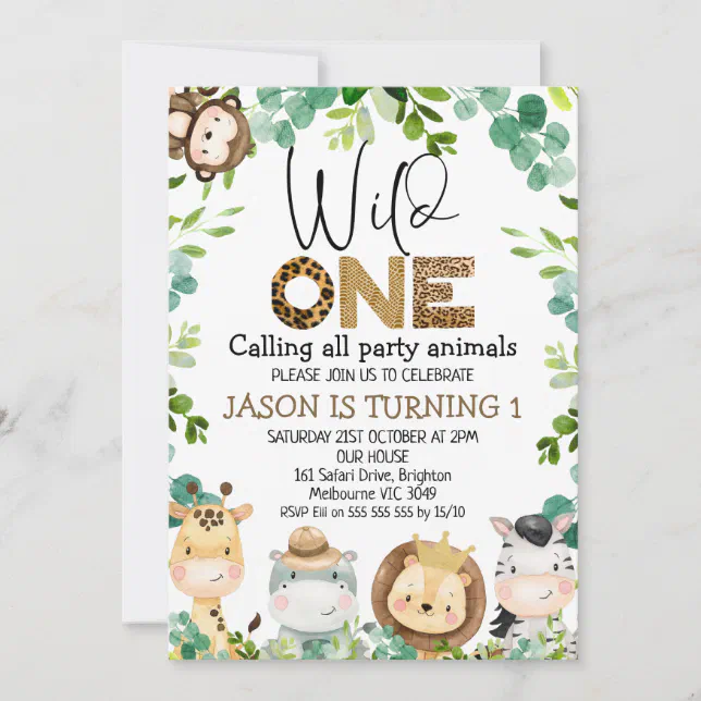 Wild One Safari Animals Party Animals 1st Birthday Invitation | Zazzle