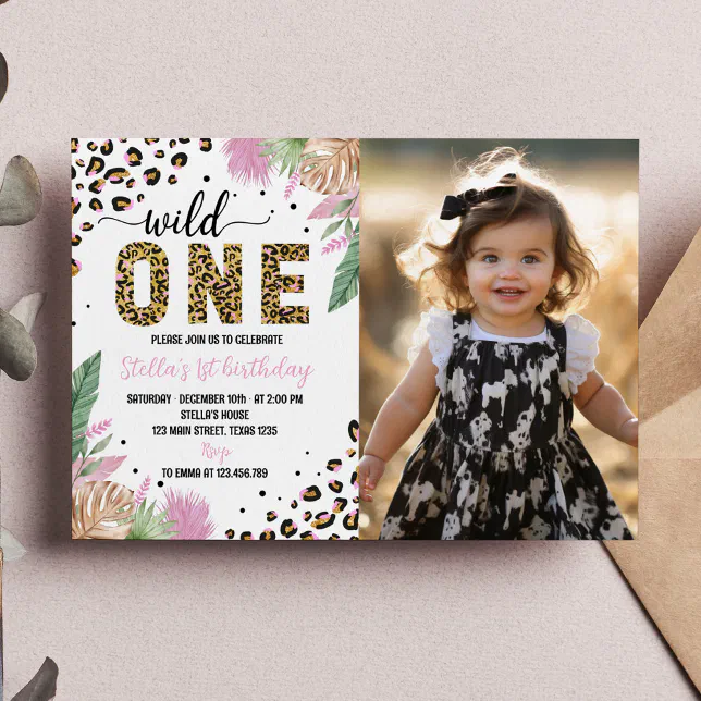 Wild One Safari Leopard 1st Birthday Invitation | Zazzle