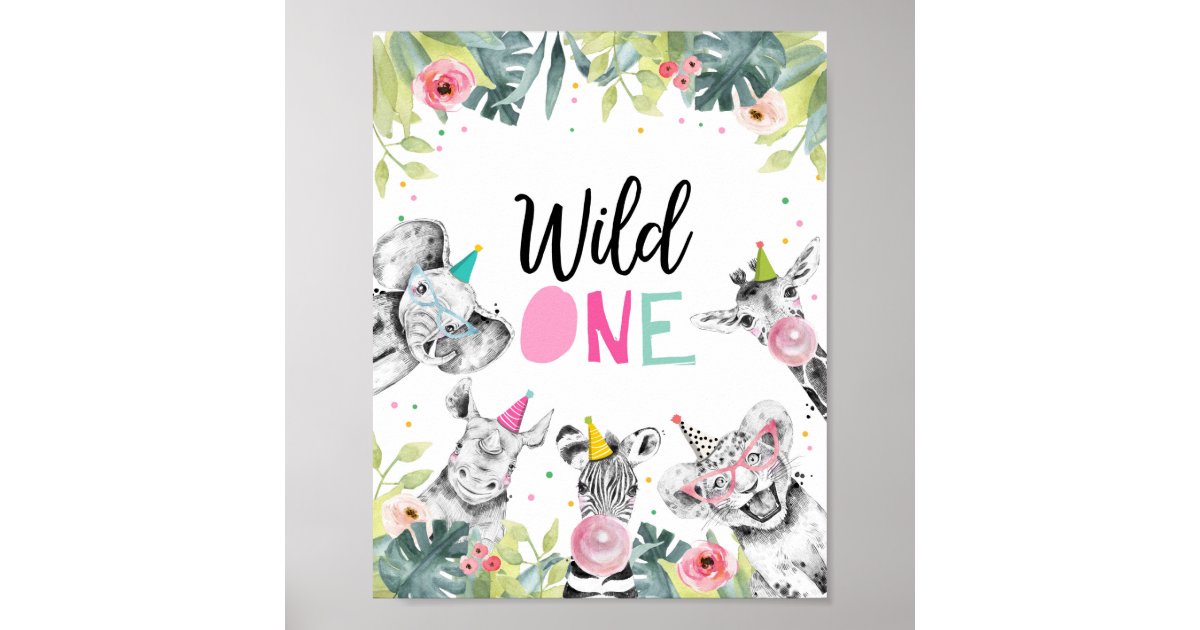 Wild One Safari Party Animals First Birthday Sign | Zazzle