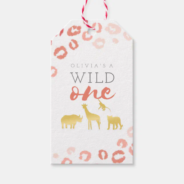 Wild One Safari Pink and Gold 1st Birthday Gift Tags | Zazzle