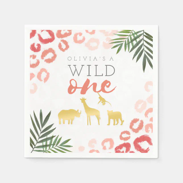 Wild One Safari Pink and Gold 1st Birthday Napkins | Zazzle