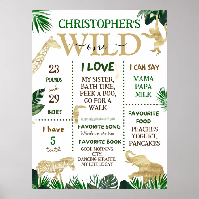 Wild One Safari Theme Birthday Party Poster | Zazzle