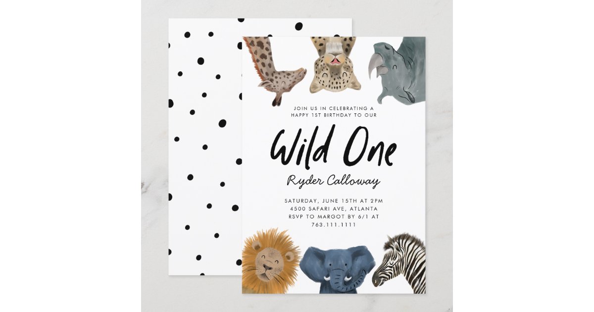 Wild One Safari Theme First Birthday Party Invitation | Zazzle.com