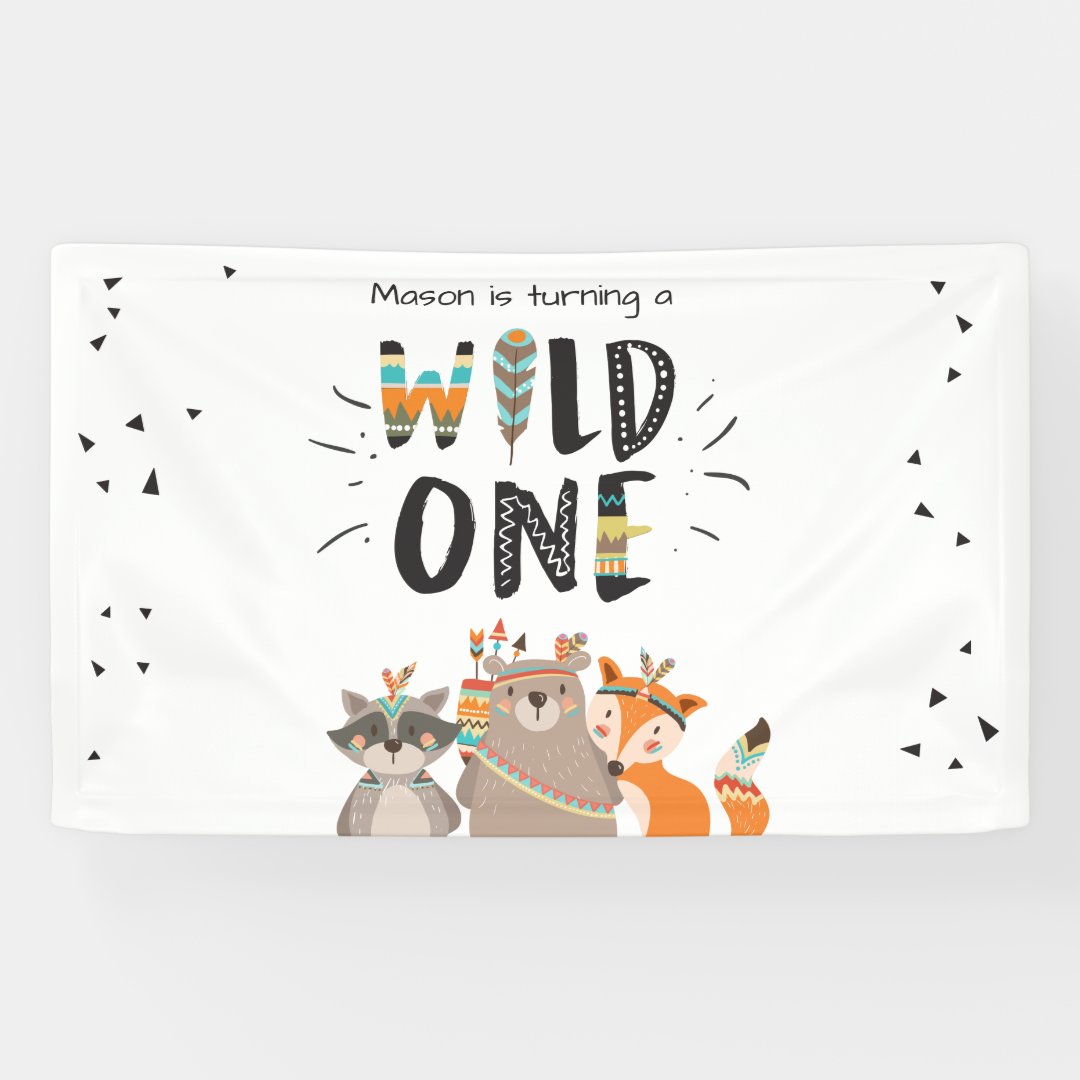 Wild one Table backdrop banner Tribal Woodland | Zazzle