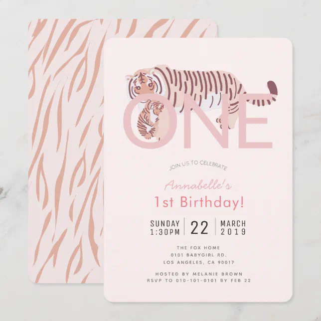 Wild One Tiger Pink Girl 1st Birthday Invitation | Zazzle