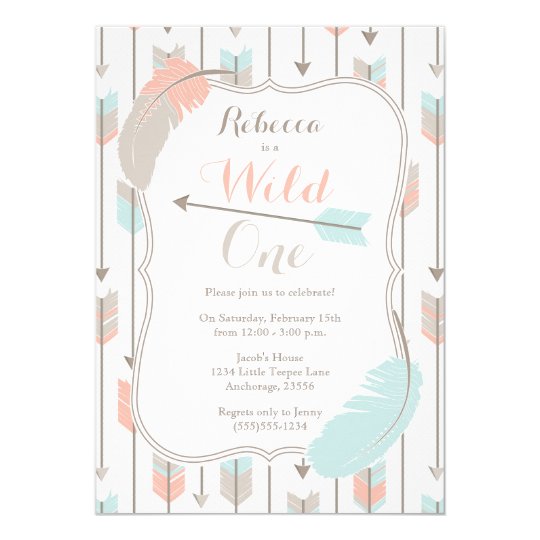 Wild ONE Tribal Arrows Birthday Party Pink Grey Invitation | Zazzle.com