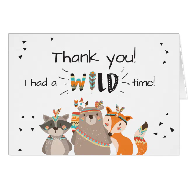 Wild One Tribal Woodland Animals Thank You Card | Zazzle