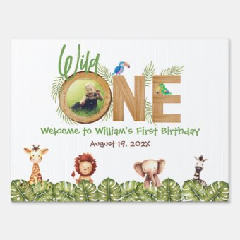 Wild One Welcome Safari Photo Wood First Birthday Sign | Zazzle