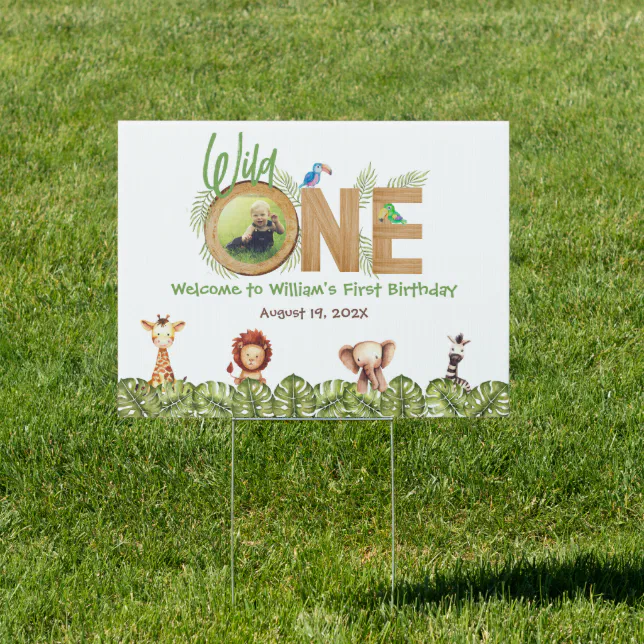 Wild One Welcome Safari Photo Wood First Birthday Sign | Zazzle