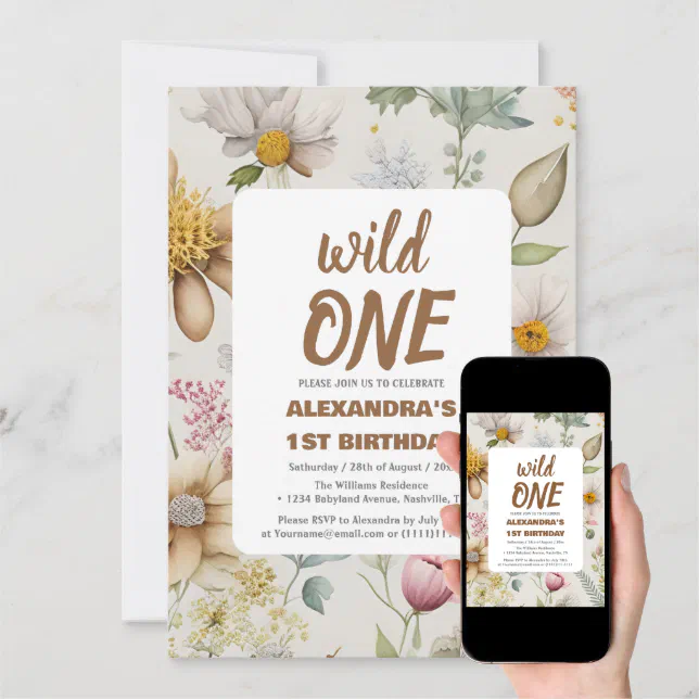 Wild One Wildflower 1st Birthday Invitation | Zazzle