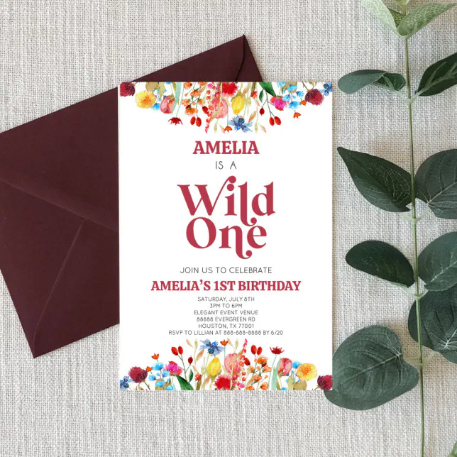Wild One Wildflower First 1st Birthday Party Invitation | Zazzle