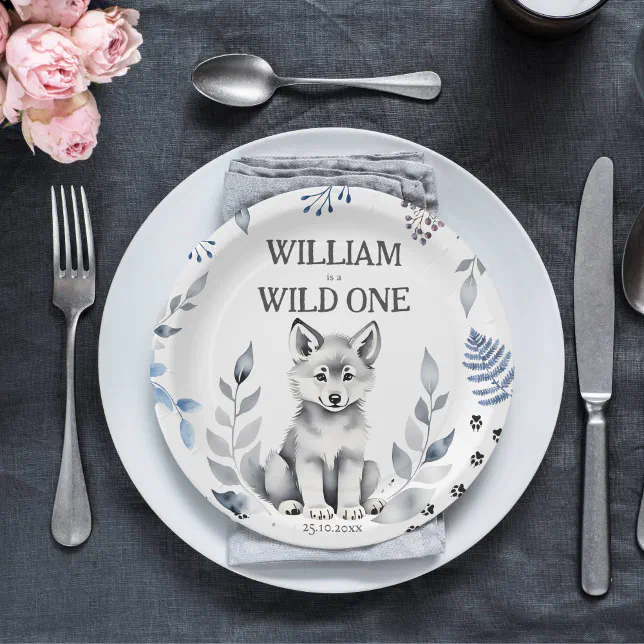 Wild One wolf themed birthday party tableware Paper Plates | Zazzle