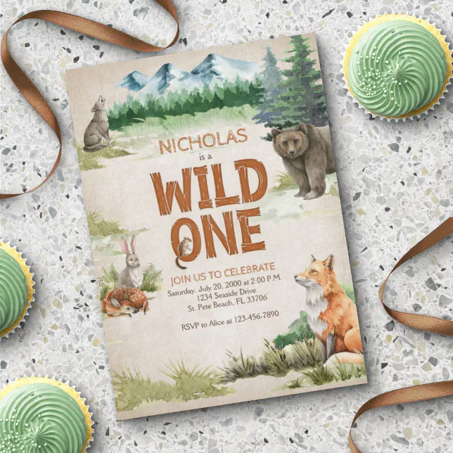 Wild One Woodland Animal 1st Birthday Invitation | Zazzle