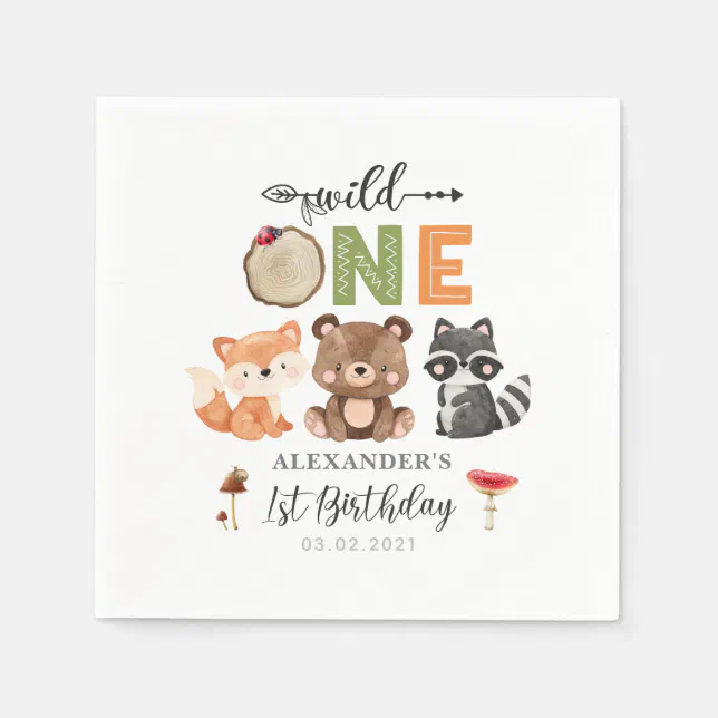 Wild One Woodland Animals 1st Birthday Napkins | Zazzle