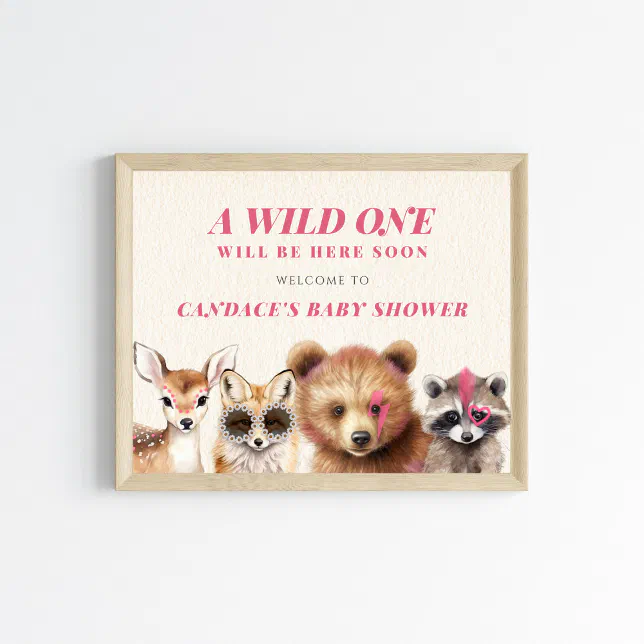 Wild One Woodland Animals Baby Shower Welcome Poster | Zazzle