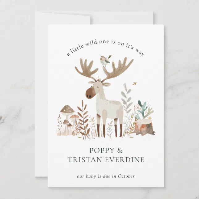 Wild One Woodland Animals Pregnancy Invitation | Zazzle