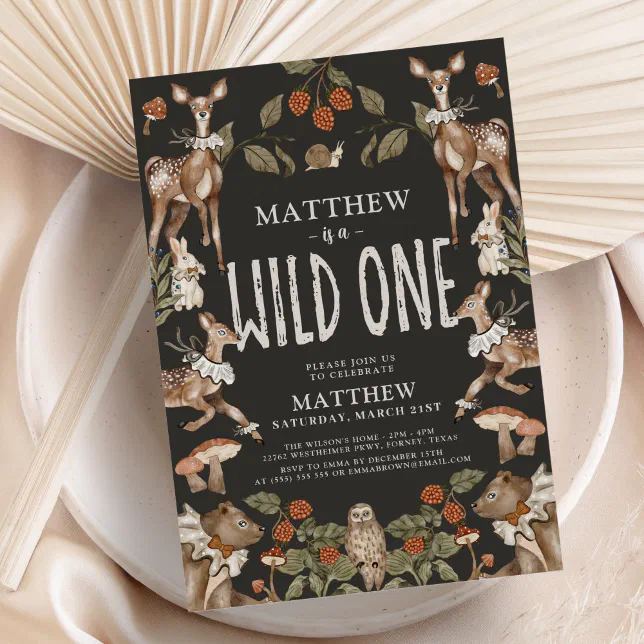 Wild One Woodland Forest Animals Birthday Party Invitation | Zazzle