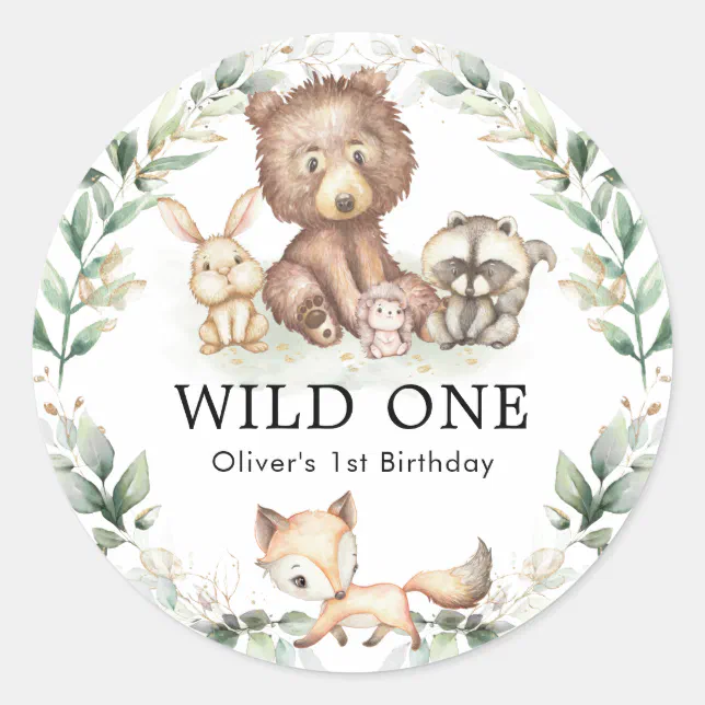 Wild One Woodland Forest Animals Greenery Birthday Classic Round ...