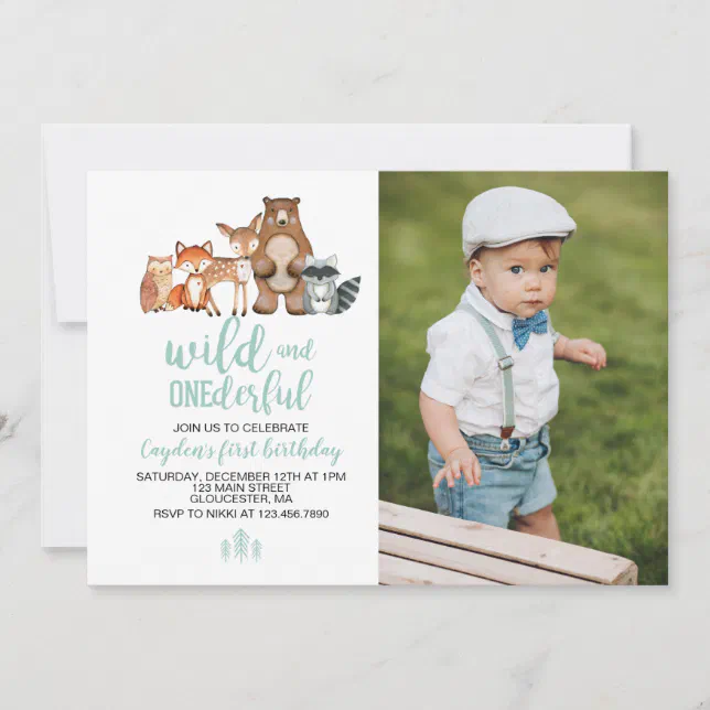 Wild Onederful Woodland Animal 1st Birthday photo Invitation | Zazzle