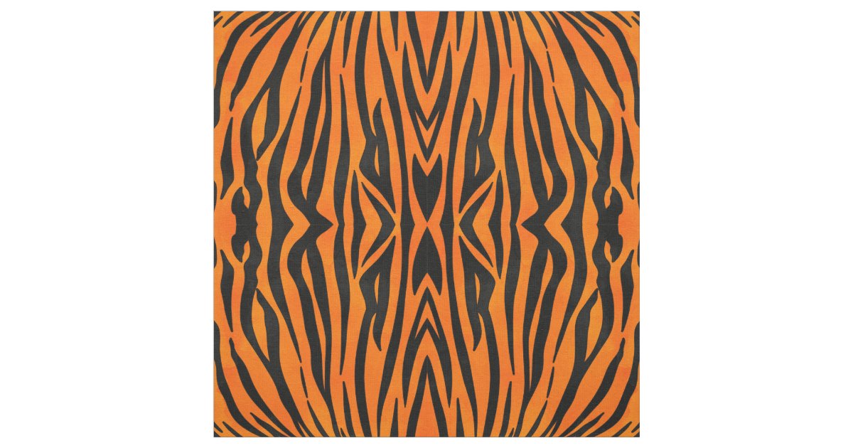 Wild Orange Black Tiger Stripes Animal Print Fabric | Zazzle