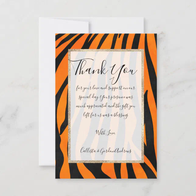 Wild Orange Black Tiger Stripes Animal Print Thank You Card | Zazzle