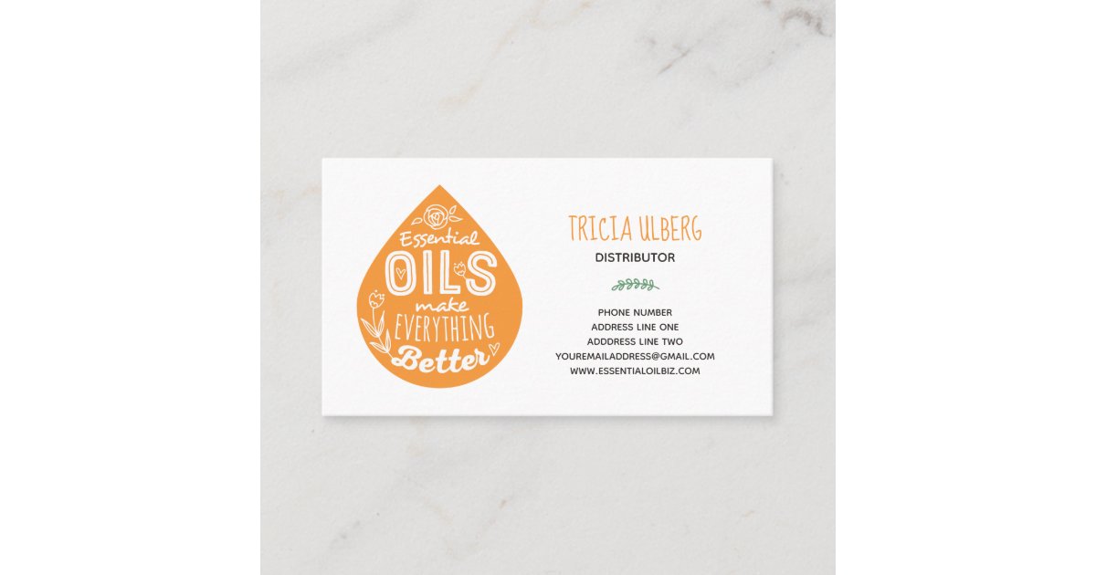 Wild Orange Essential Oil Drop Business Card | Zazzle