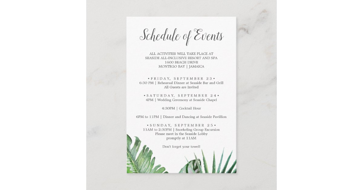 Wild Palm Wedding Weekend Schedule of Event Enclosure Card | Zazzle.com