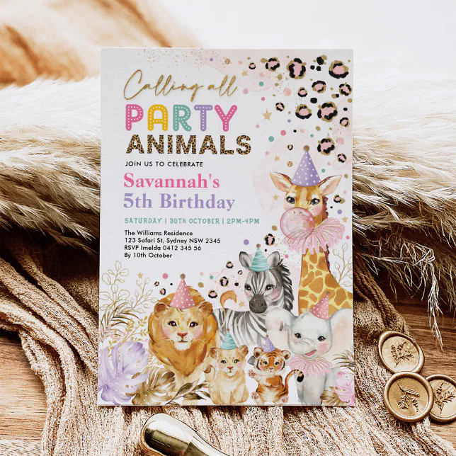 Wild Party Animals Safari Leopard Print Birthday Invitation | Zazzle