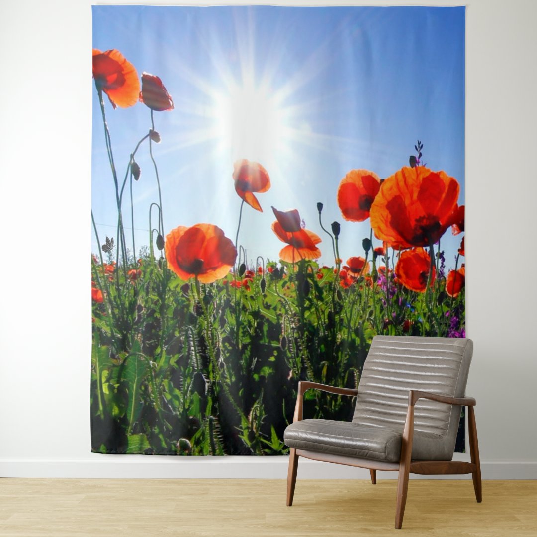 Wild Red Poppies Flowers Tapestry | Zazzle