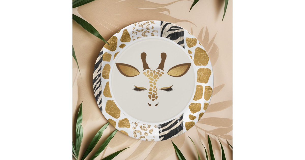 Wild safari giraffe birthday party paper plates | Zazzle