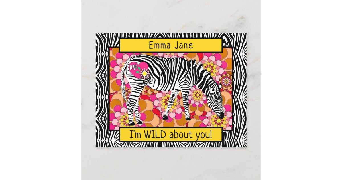 Wild Safari Zebra Hippie Valentine's Day Postcard | Zazzle