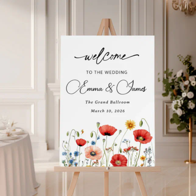 Wild Simple Floral Wedding Welcome Sign minimalist | Zazzle