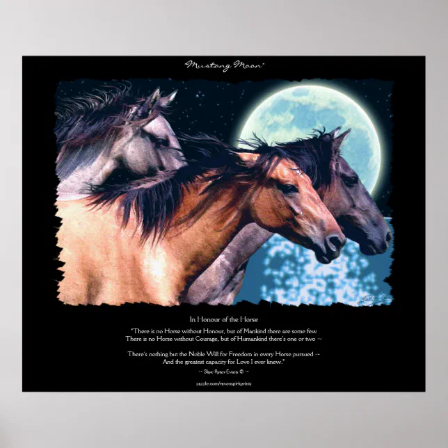 Wild Spanish Mustang Horses Art & Poem Poster | Zazzle