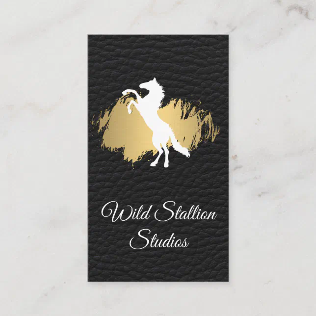 Wild Stallion Gold Brushed Leather Business Card | Zazzle