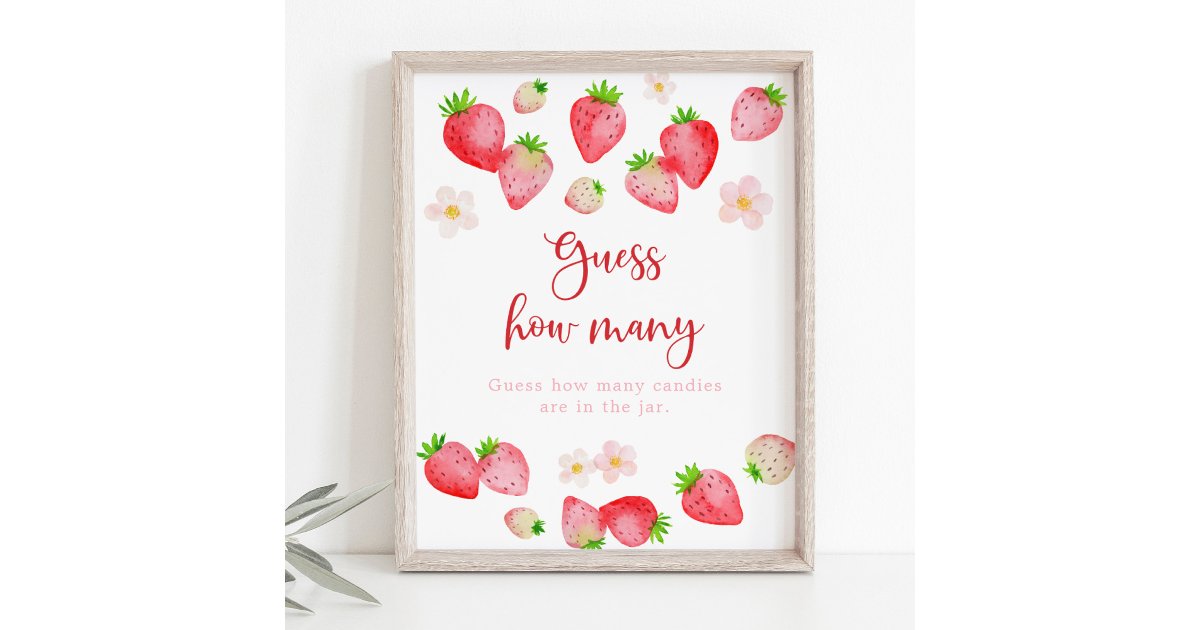 Wild Strawberry Birthday Guess How Many Game Poster | Zazzle