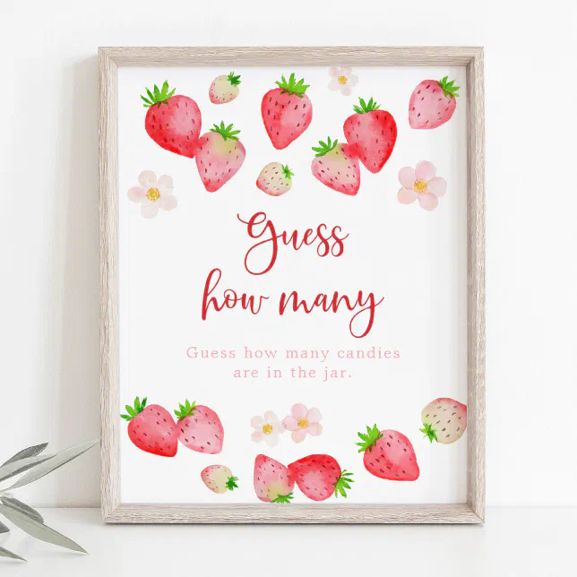 Wild Strawberry Birthday Guess How Many Game Poster | Zazzle
