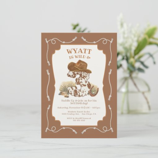 Wild & Three Western Cowboy Birthday Party Invitation | Zazzle
