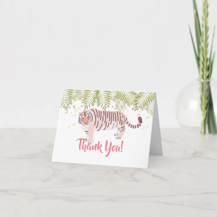 Wild Tiger Palm Tree Leaves Pink Thank You Card | Zazzle
