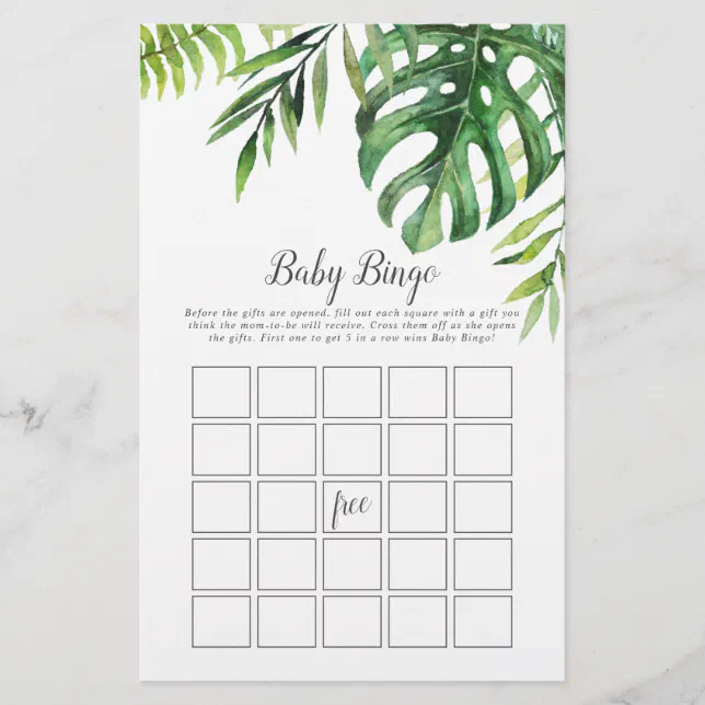 Wild Tropical Palm Baby Bingo Game Flyer | Zazzle